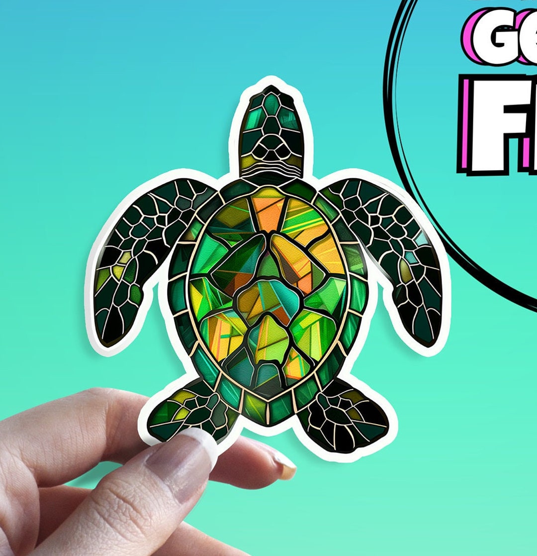 Sea Turtle Sticker: Stained Glass Style Waterproof Green Turtle Sticker ...