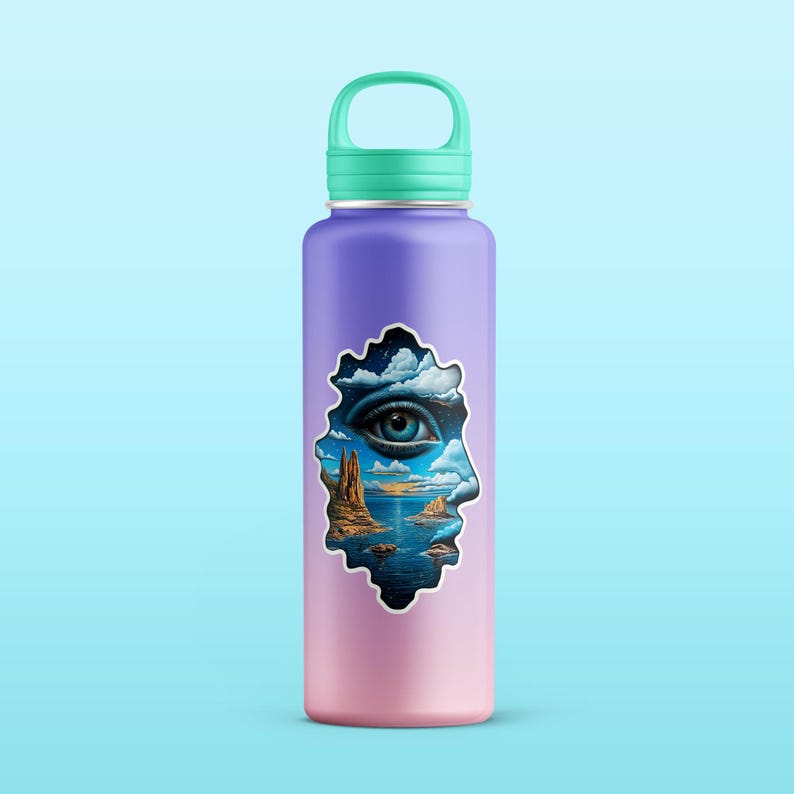 Cosmic Ocean Face Sticker: Surreal Seascape Eye in the Sky Waterproof ...