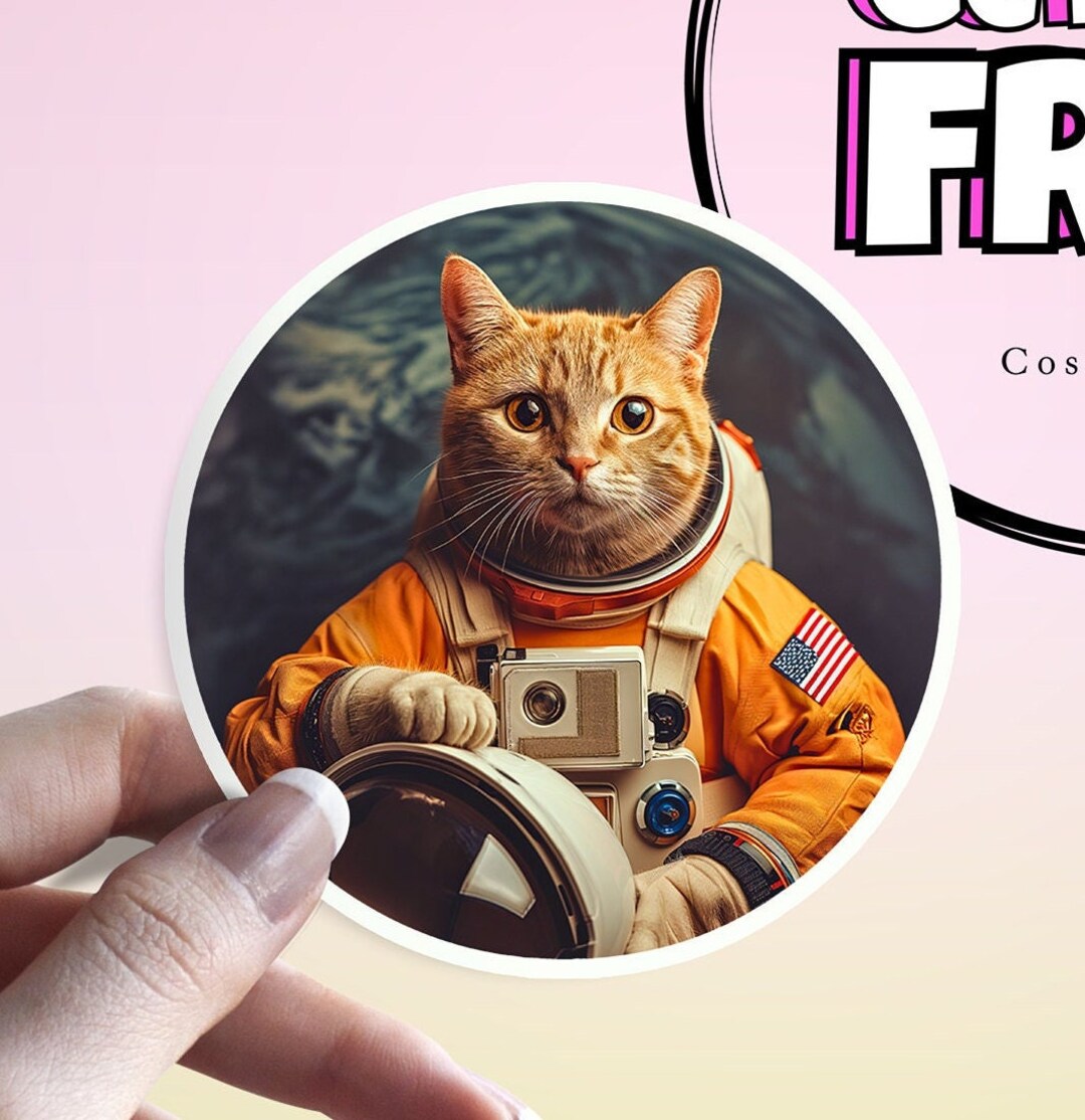 Cat Astronaut Sticker: Funny Space Themed Feline Waterproof Cat Sticker ...