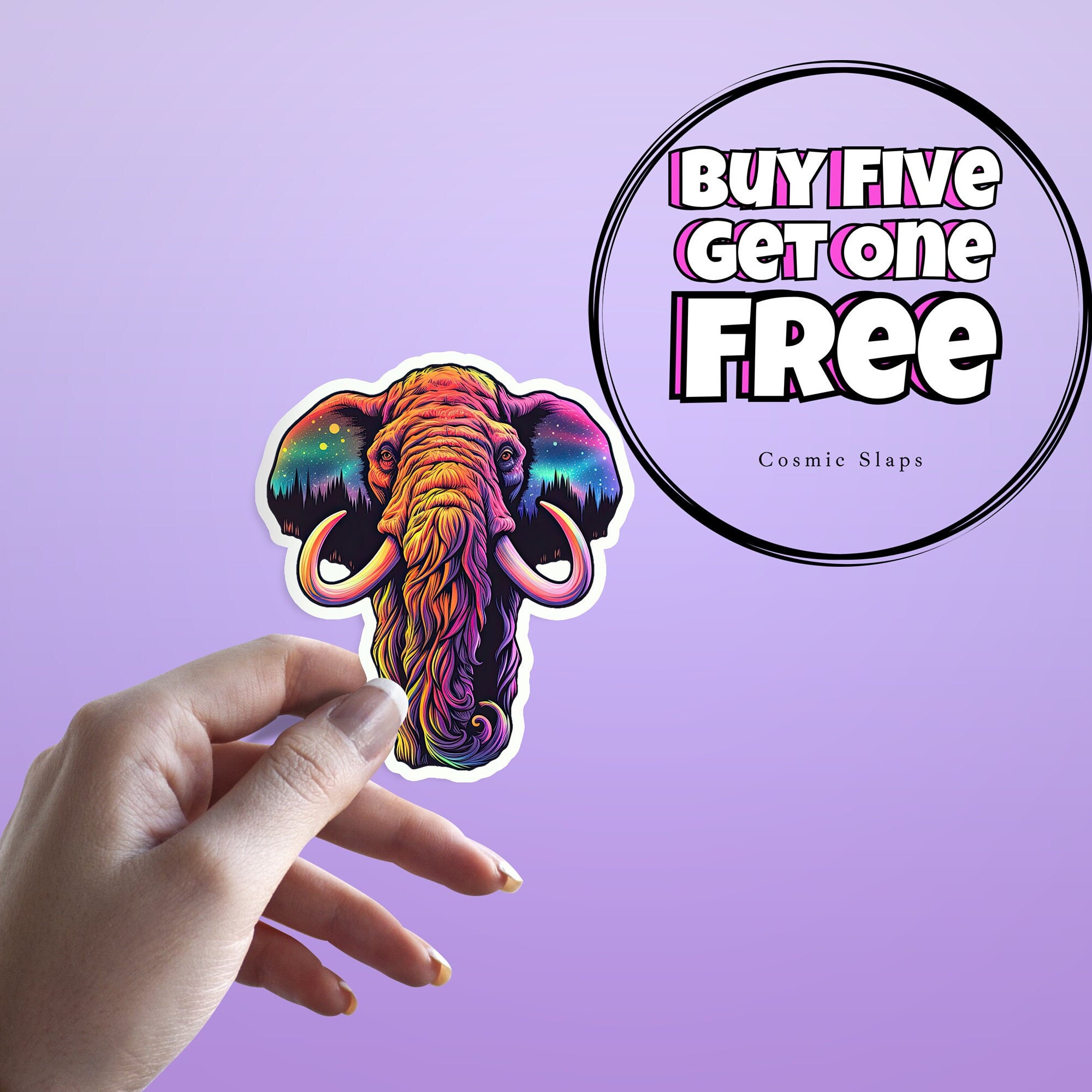 Woolly Mammoth Sticker: Psychedelic Ice Age Elephant Waterproof ...