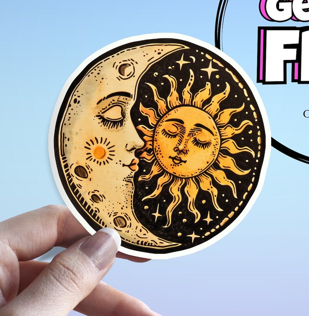Sun and Moon Sticker: Celestial Kiss Vintage Eclipse Waterproof Night ...