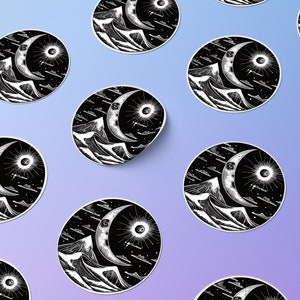 Crescent Moon Sticker: Trippy Night Sky Waterproof Surrealist Sticker ...
