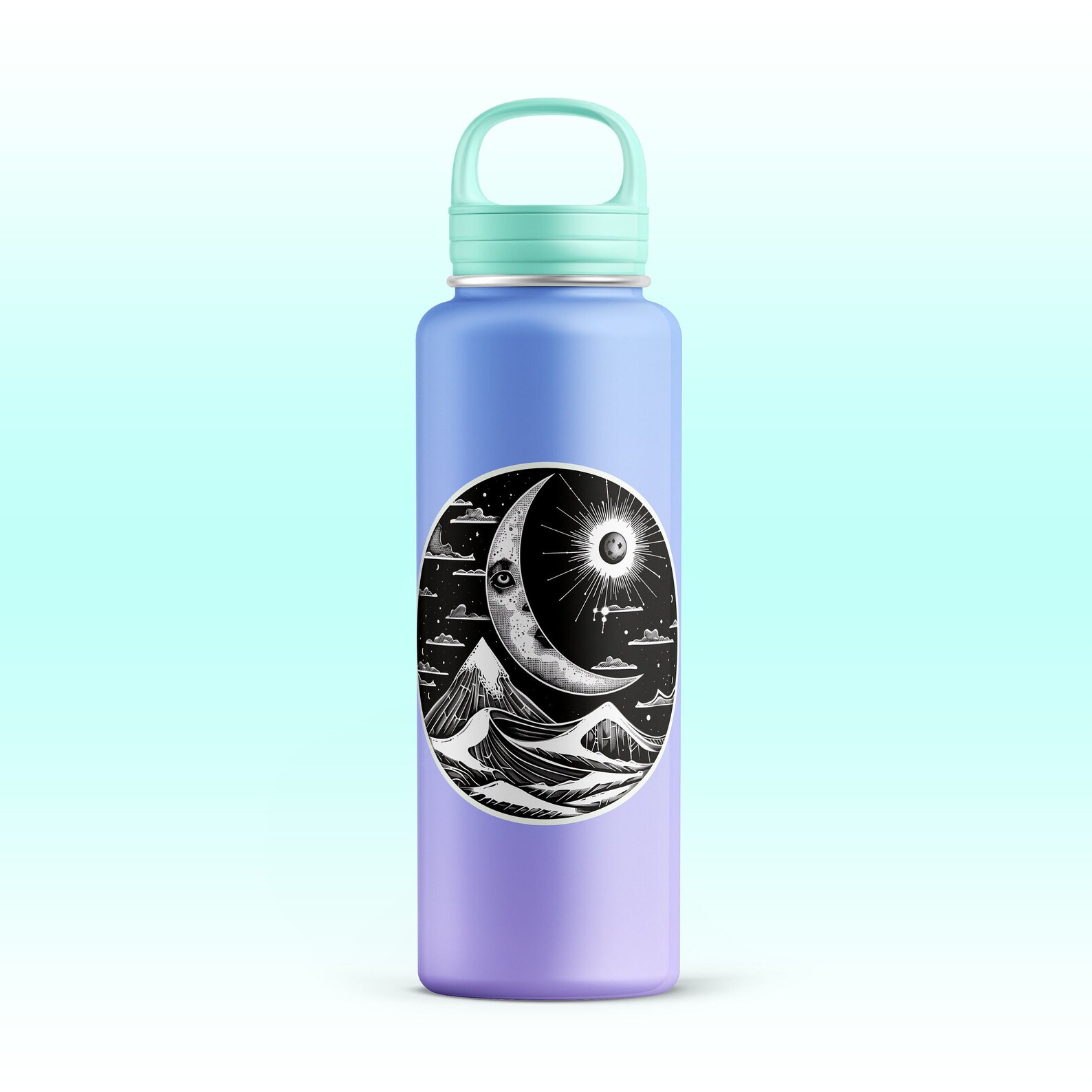 Crescent Moon Sticker: Trippy Night Sky Waterproof Surrealist Sticker ...