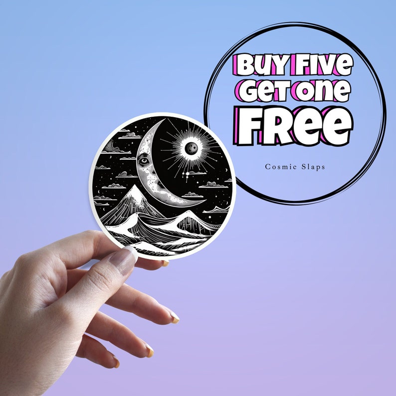Crescent Moon Sticker: Trippy Night Sky Waterproof Surrealist Sticker ...