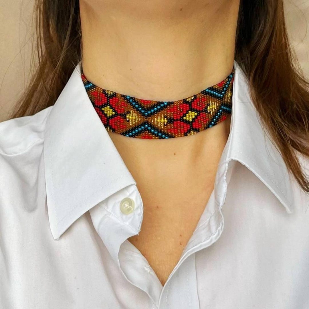 Ribbon Choker, Multistrand Seed Bead Necklace, Antique Embroidery ...