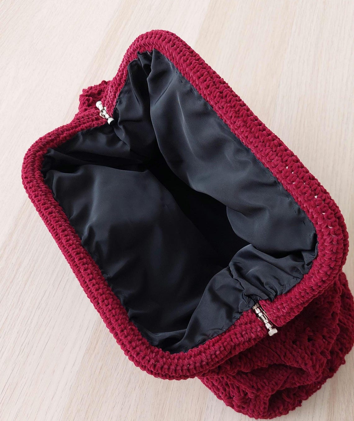 Burgundy Crochet Suede Bag, Suede Leather Look, Crochet Clutch Bag ...