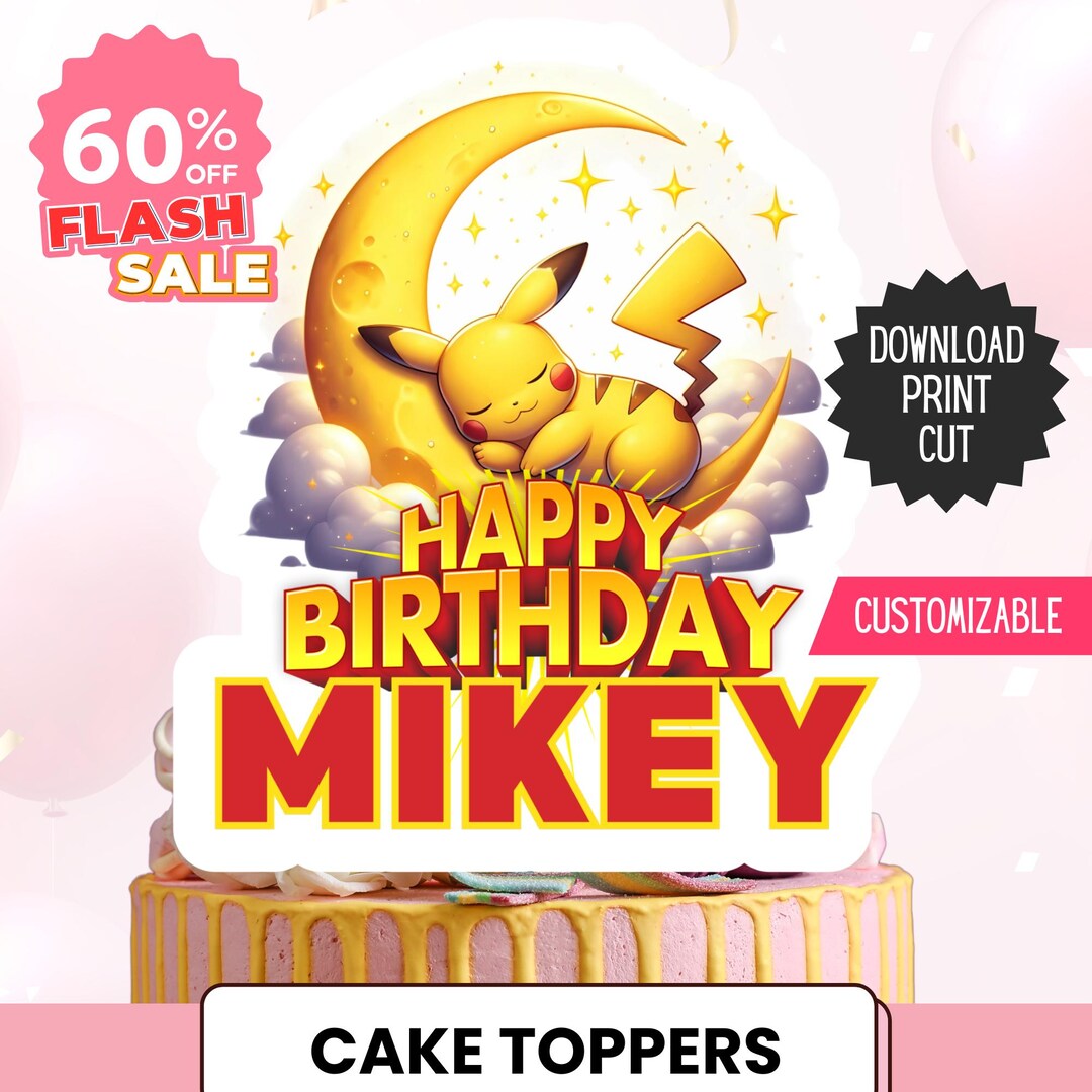 Printable Pikachu Cake Topper,pokemon Printable Cake Topper, Pikachu ...