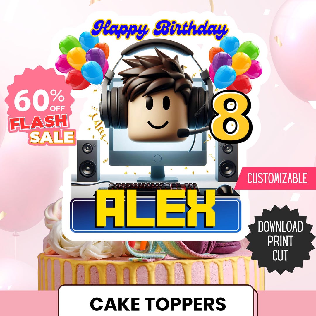 Gamer Cake Topper, Roblox Cake Topper, Roblox Topper, Blocks Cake ...