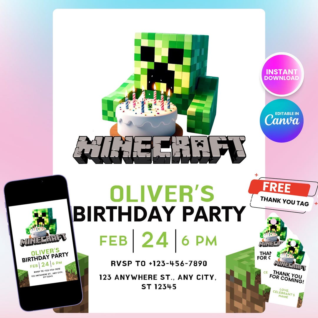Creeper Invite, Creeper, Minecrafter Birthday Invitations, Birthday ...