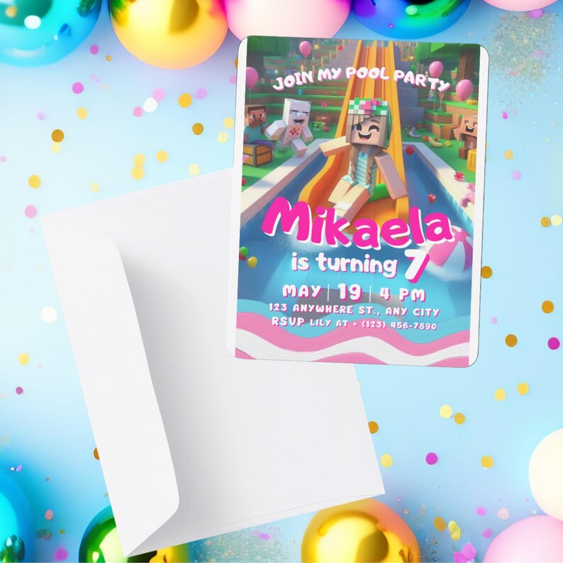 Minecraft Girl Pool Fun Birthday Invitation, Minecraft Girl Pool Party ...