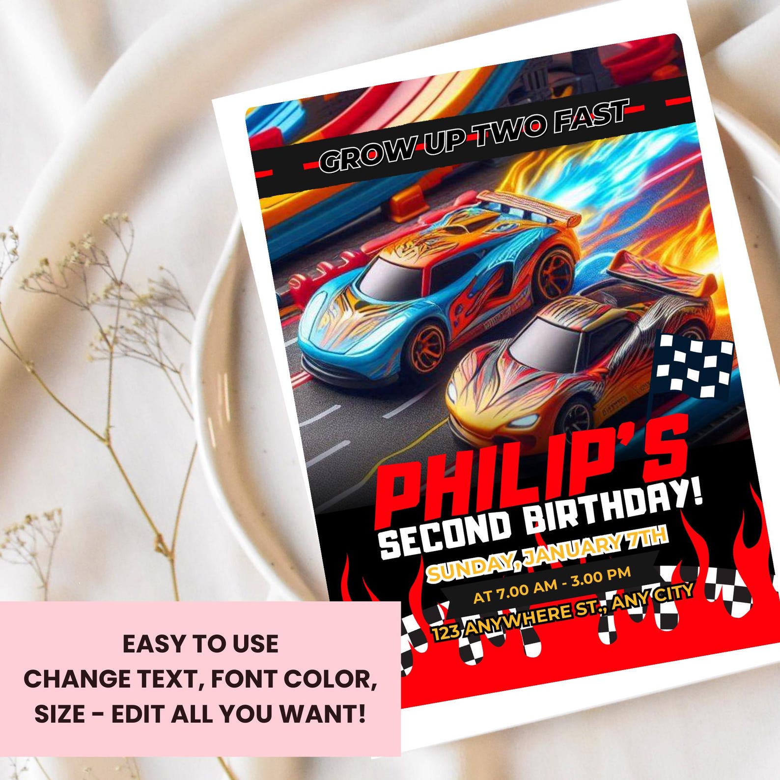 Hot Wheels Birthday Invitation, Car Birthday Party Invite, Race Car ...