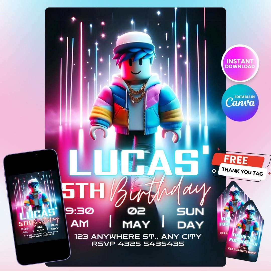 Roblox Punk Birthday Invitation, Editable Roblox Punk Party Invite,punk ...