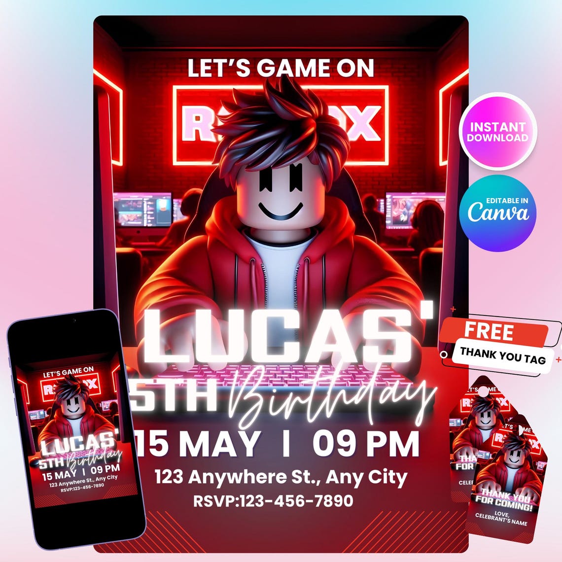 Editable Roblox Birthday Invitation, Digital Gaming Invitation, Roblox ...