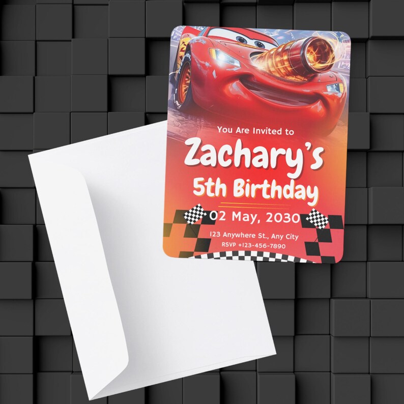 Editable Cars Race Birthday Invitation, Red Cars Mcqueen Birthday Party ...