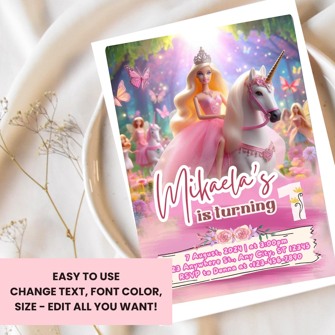 Editable Barbie Fashion Doll Birthday Invitation, Barbie Birthday ...