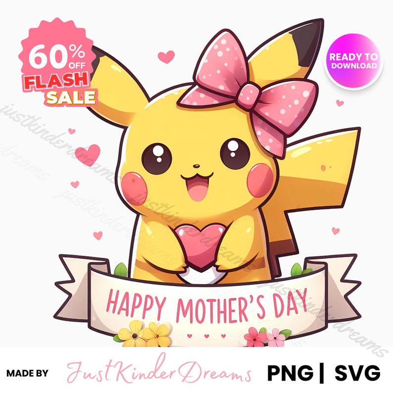 Pikachu Mothers Day, Pika-chu Png, Pikachu Moms Day, Pikachu Heart SVG ...