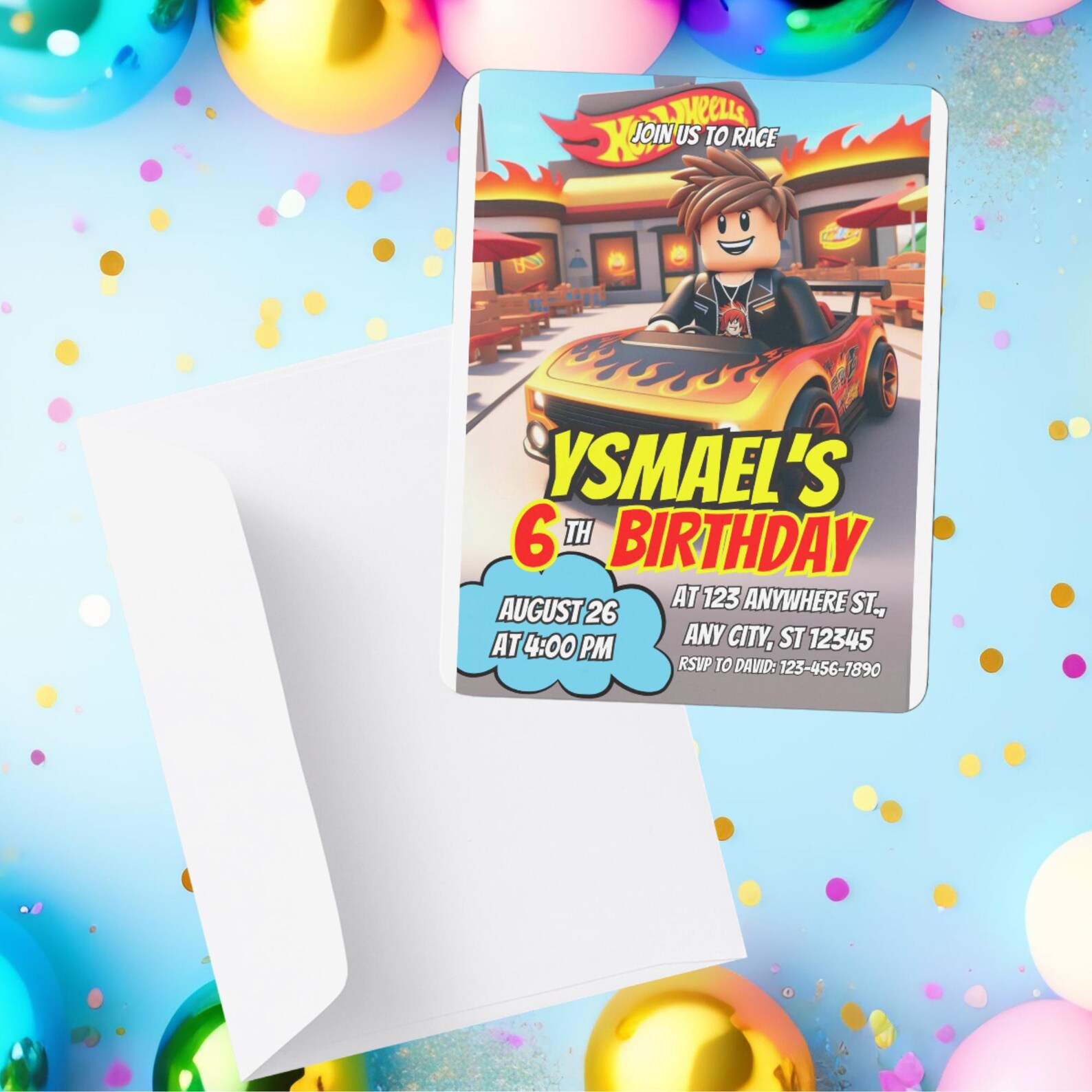 Roblox Car Hot Wheels Birthday Invitation, Roblox Car Birthday Party Invitation, Hot Wheels ...