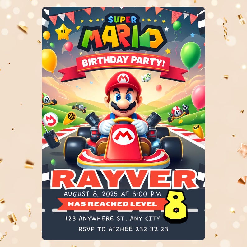 Mario Kart Birthday Invitation | Editable Mario Kart Birthday ...