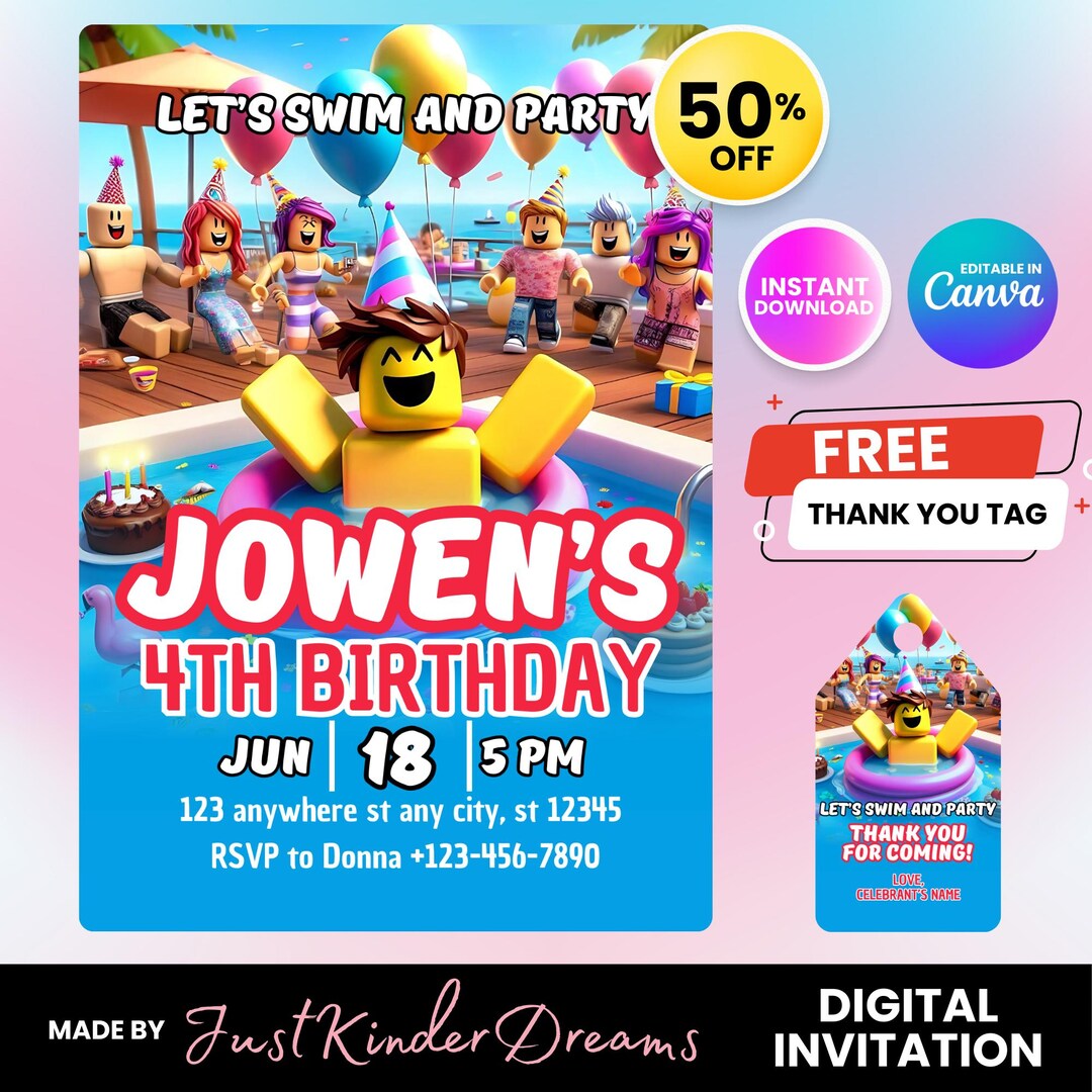 Editable Roblox Pool Party Invitation, Roblox Invitation, Pool Party ...