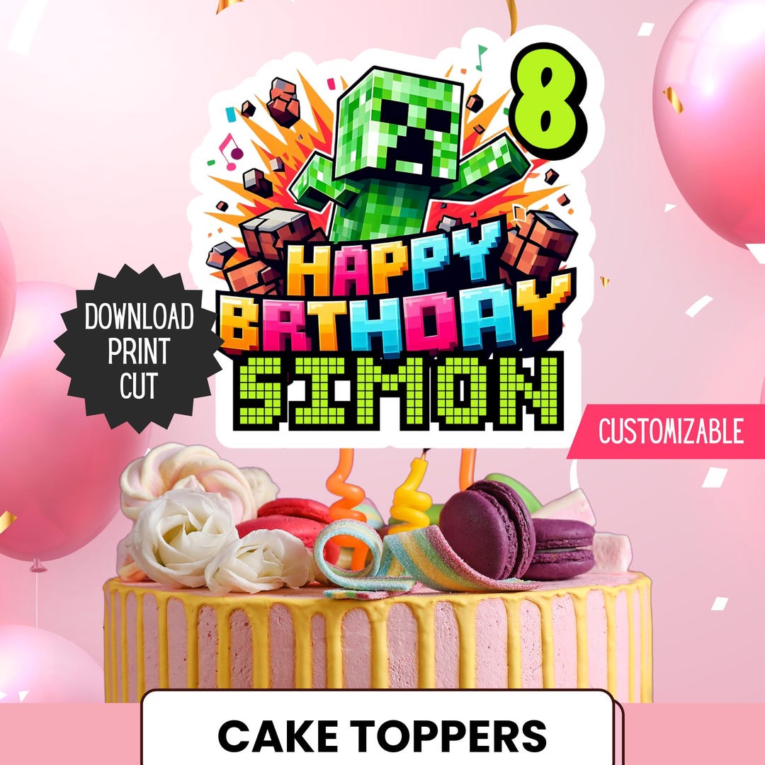 Creeper Cake Topper, Birthday Boy Cake Topper, Minecrafter Cake Topper ...