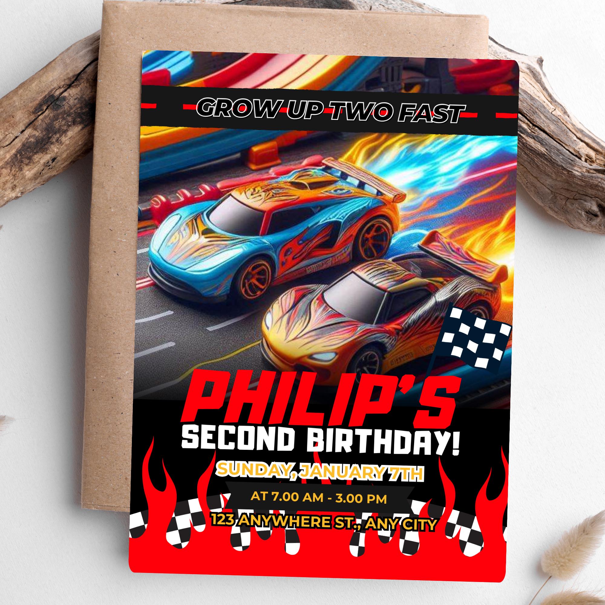Hot Wheels Birthday Invitation, Car Birthday Party Invite, Race Car ...