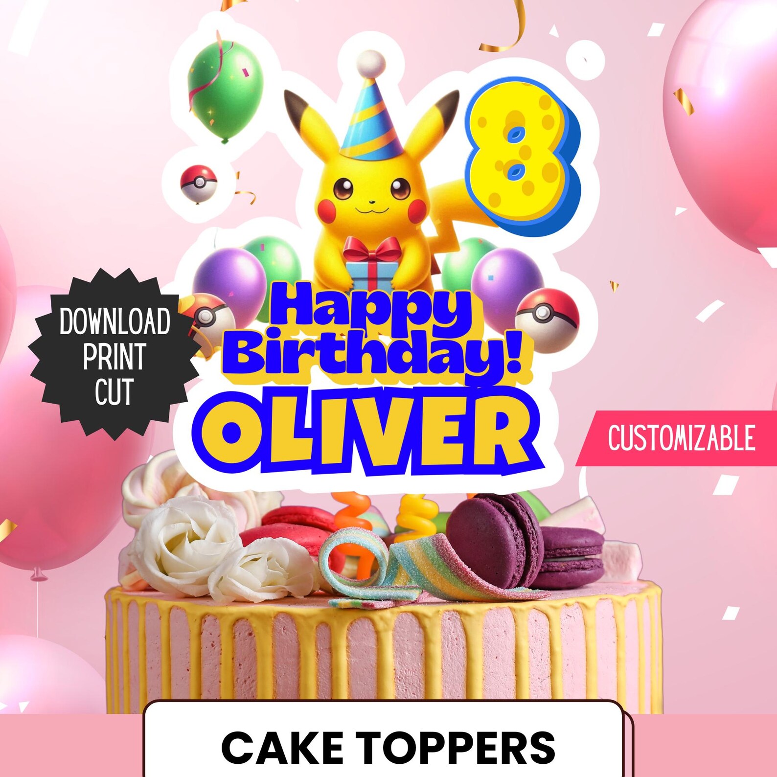 Pokemon Printable Cake Topper, Pokemon Cake Topper, Pikachu ...