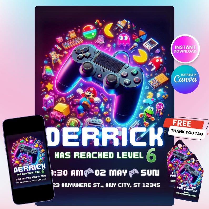 Editable Video Game Party Invitation, Level up Birthday Invite, Gaming ...