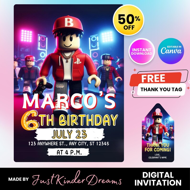 Roblox Play Invitation, Roblox Birthday Invitation, Editable Roblox ...