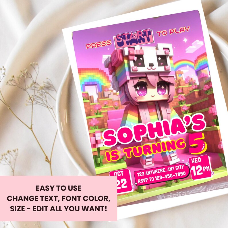 Minecraft Girl Birthday Invitation, Minecraft Birthday Invitation ...