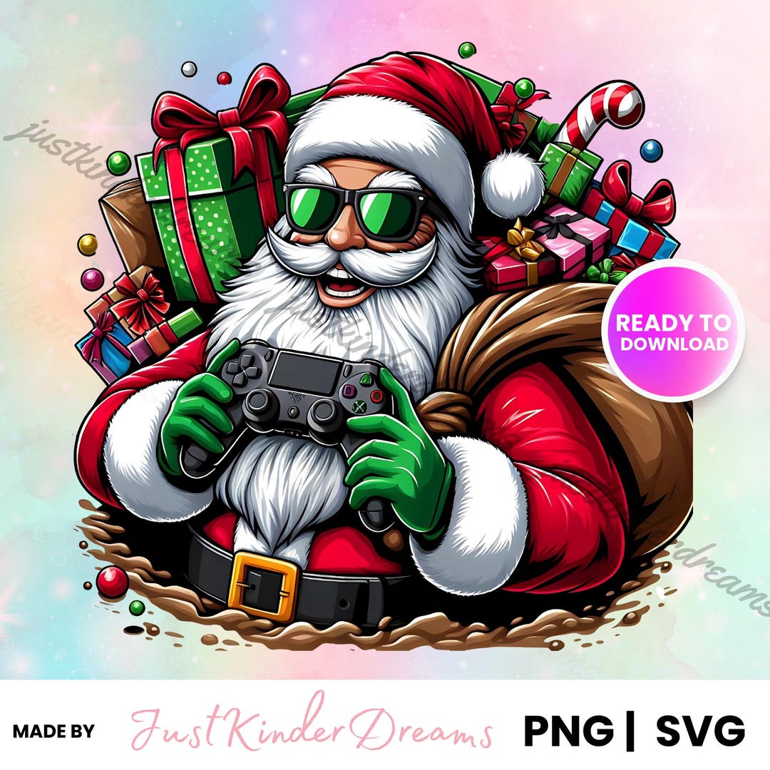 Gaming Christmas Png, Santa Claus Gamer Png, Christmas Sticker Design ...