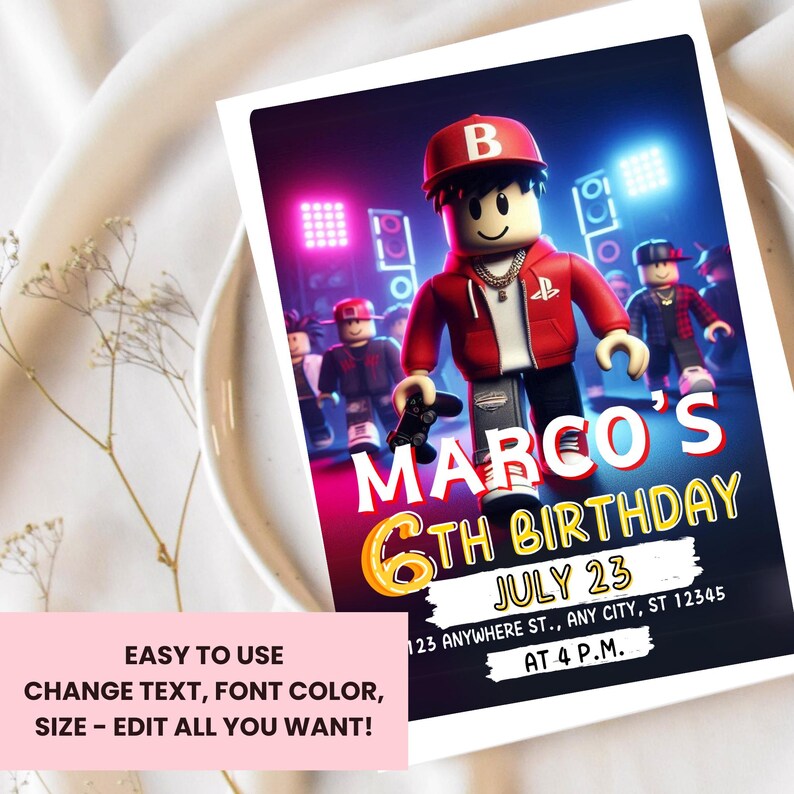 Roblox Play Invitation, Roblox Birthday Invitation, Editable Roblox ...