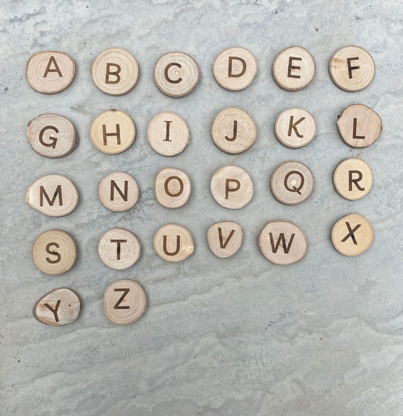 Alphabet Wood Cookies - Alphabet Capitals and Lowercase - Wooden Log ...