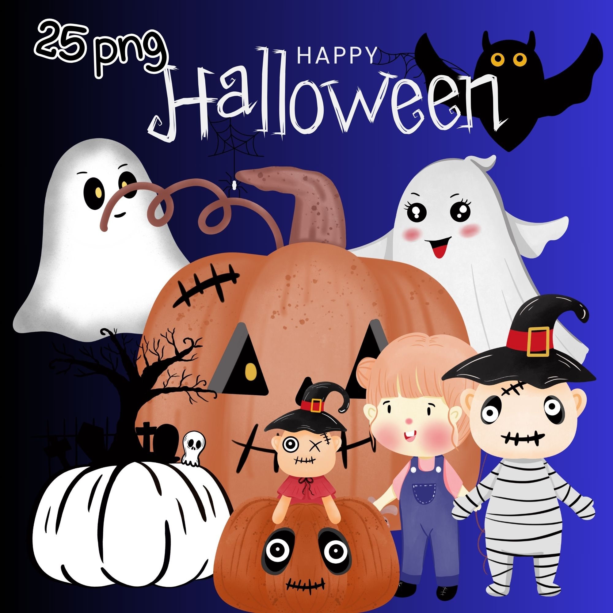 Halloween Clip Art Set, 25 Pieces | Transparent PNG | Digital Download ...