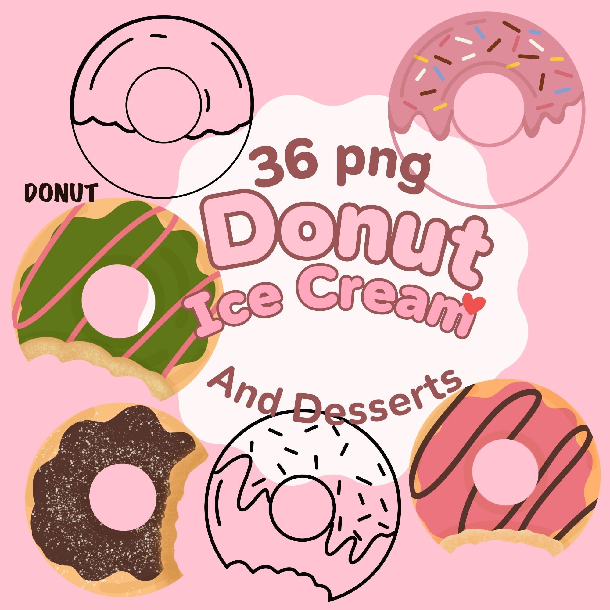 Kawaii Dessert Clipart - Ice Cream, Donut, Cake, Pancake, 36 Pieces ...