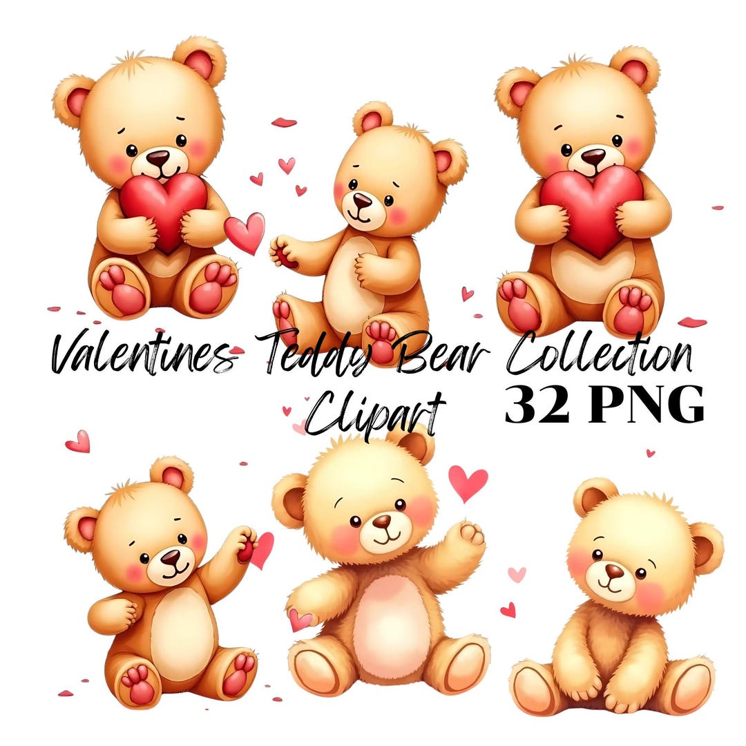 32 Cute Valentines Day Bear Clipart Romantic PNG Illustrations for ...