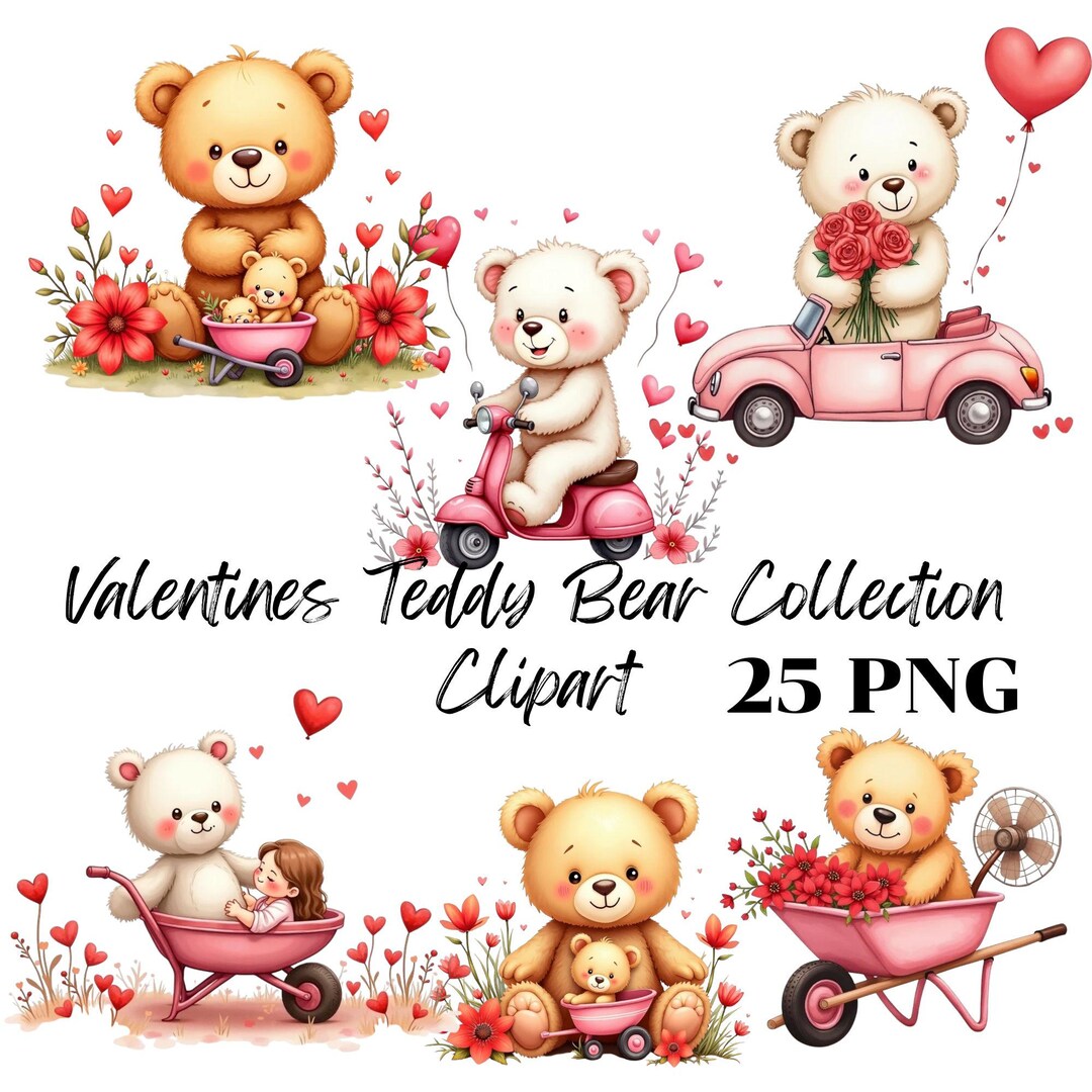 25 Romantic Valentines Day Bear Clipart Cute Bears in Sweet Poses PNG ...