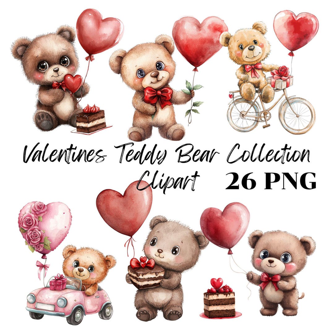 26 Cute Valentines Day Bear Clipart Romantic PNG Illustrations for ...