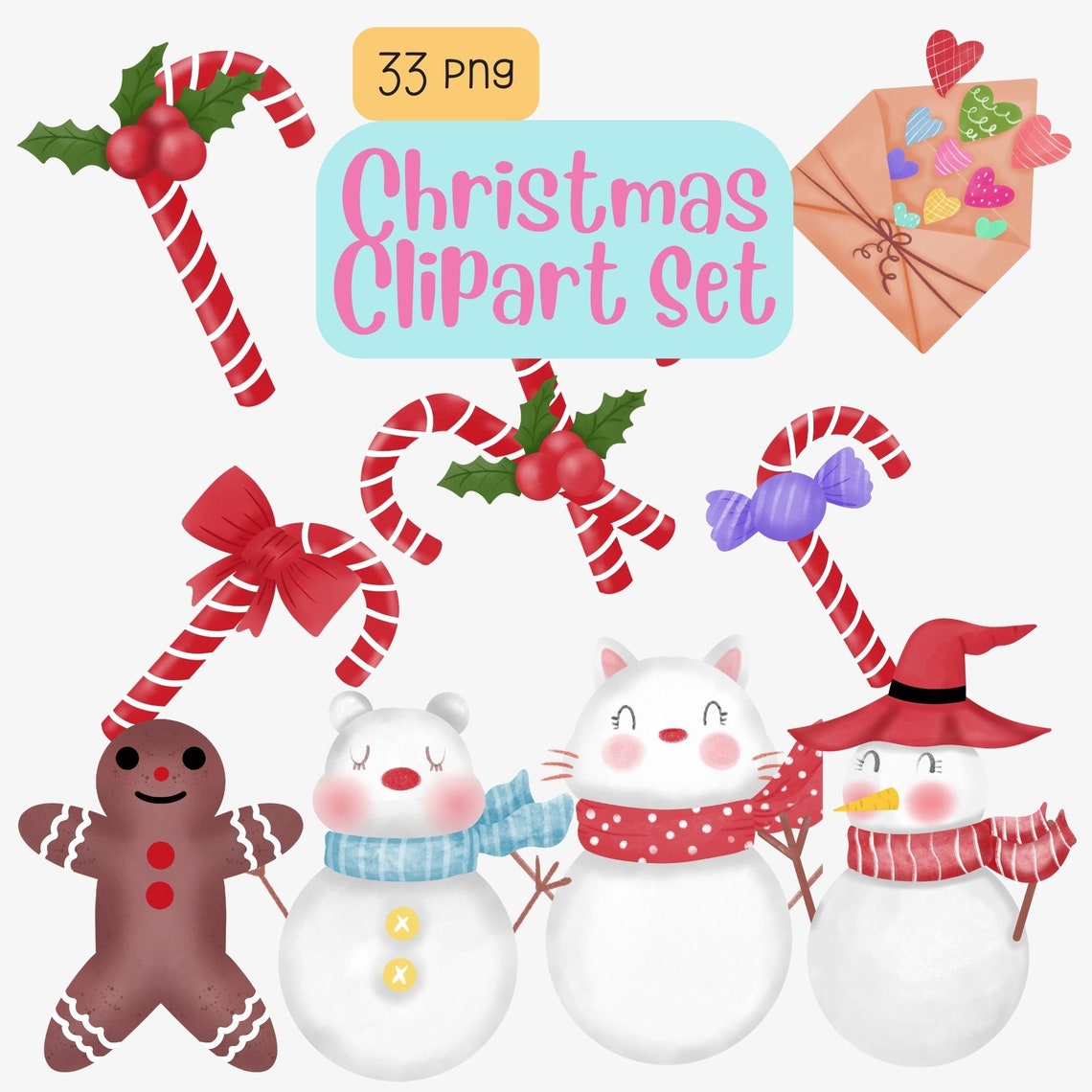 Christmas Clip Art Set, 33 Pieces | Transparent PNG | Digital Download ...