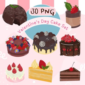Cute Valentine's Day Cake Clip Art Set, 30 Pieces | Transparent PNG ...