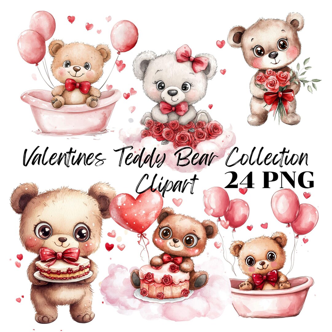 24 Cute Valentines Day Bear Clipart Romantic PNG Illustrations for ...