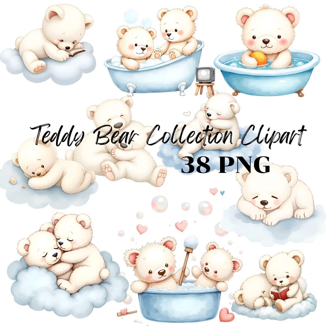 38 Cute Baby Bear Clipart PNG Files Set With Various Poses and ...