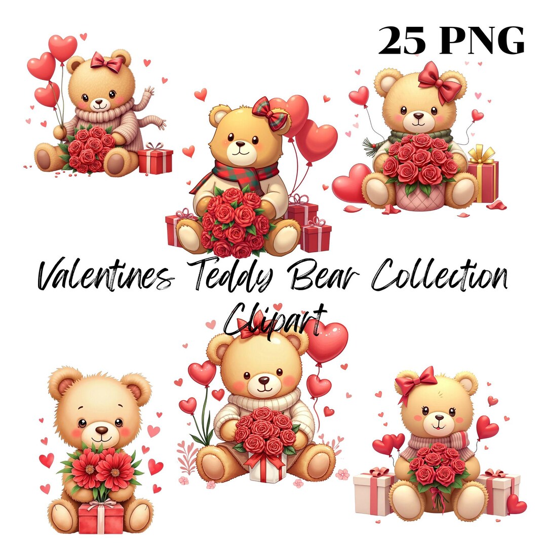Cute Valentines Day Bear Clipart Set 25 PNG Files, - Etsy