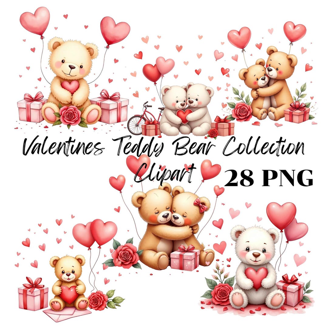Cute Valentines Day Bear Clipart Set 28 PNG Files, - Etsy