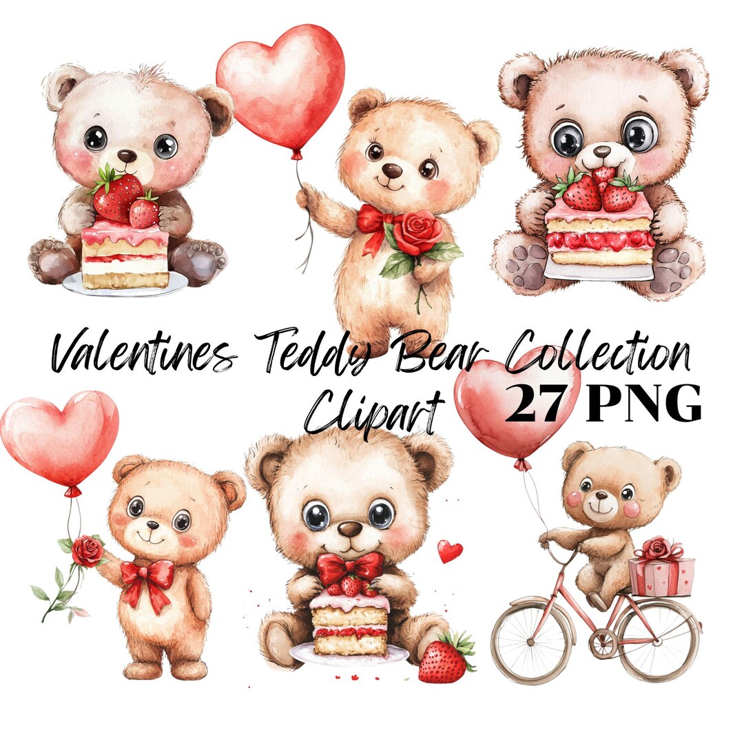 27 Cute Valentines Day Bear Clipart Romantic PNG Illustrations for ...