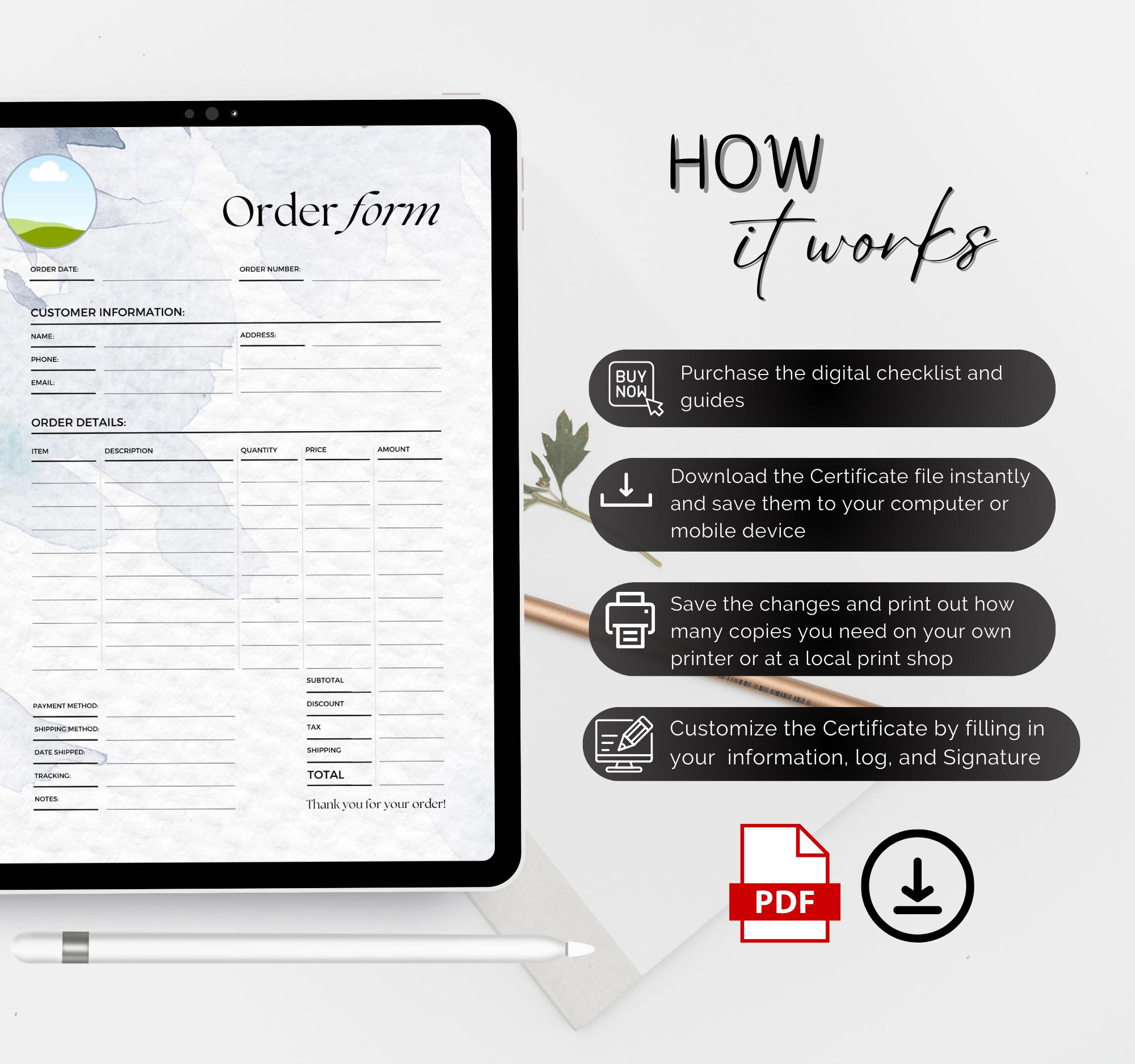 Order Forms and Tracker, Printable Small Business Forms, Templates ...