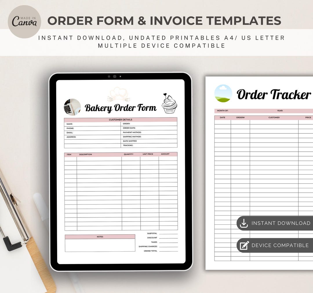 Bakery Order Forms and Invoice Templates, Printable Small Business ...