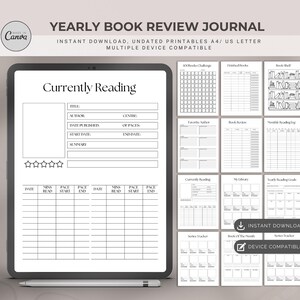 Printable Yearly Book Review Journal | Reading Log | Book Tracker ...