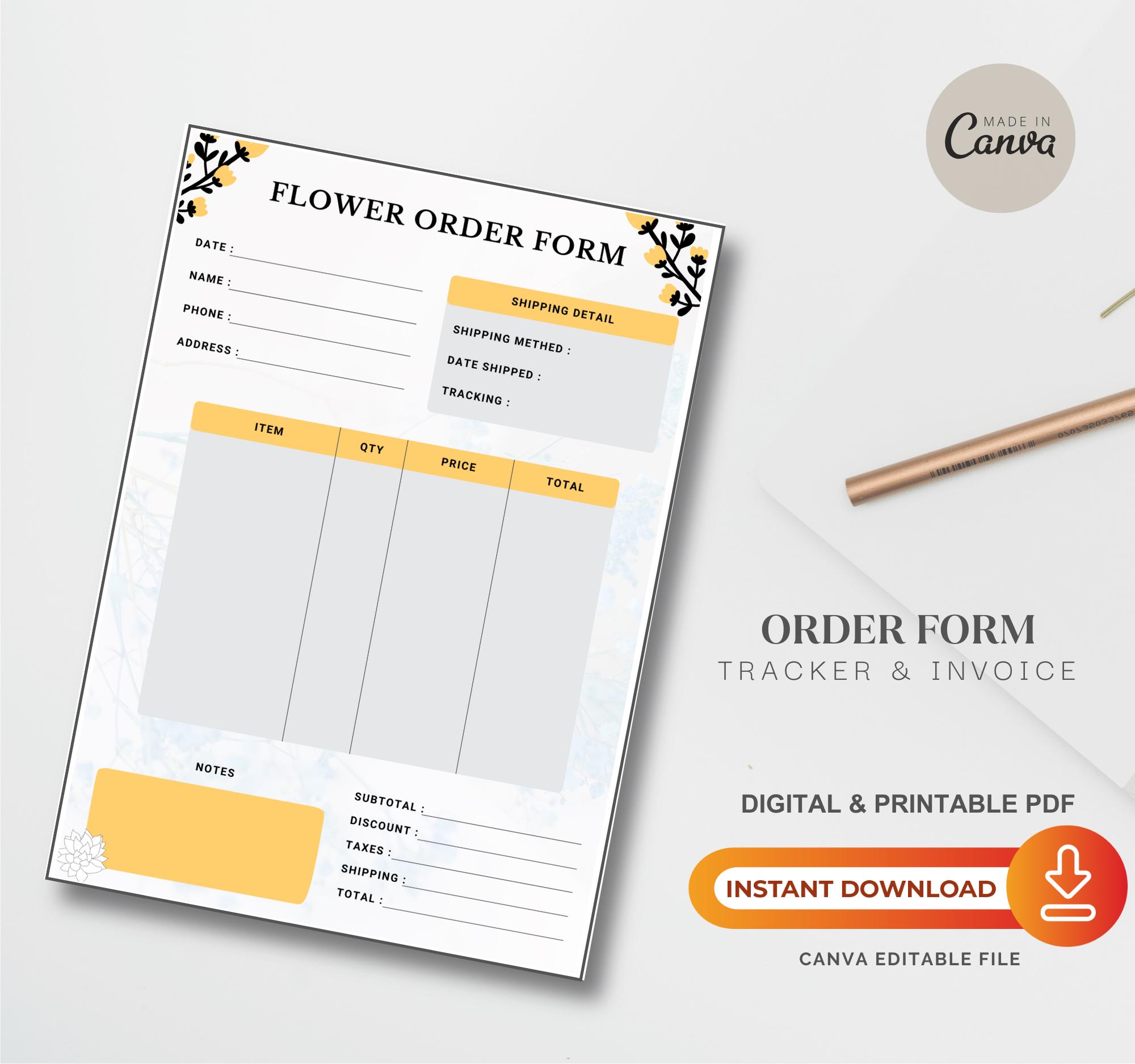 Flower Order Form and Invoice Templates, Printable Small Business Forms ...