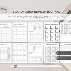 Printable Yearly Book Review Journal | Reading Log | Book Tracker ...