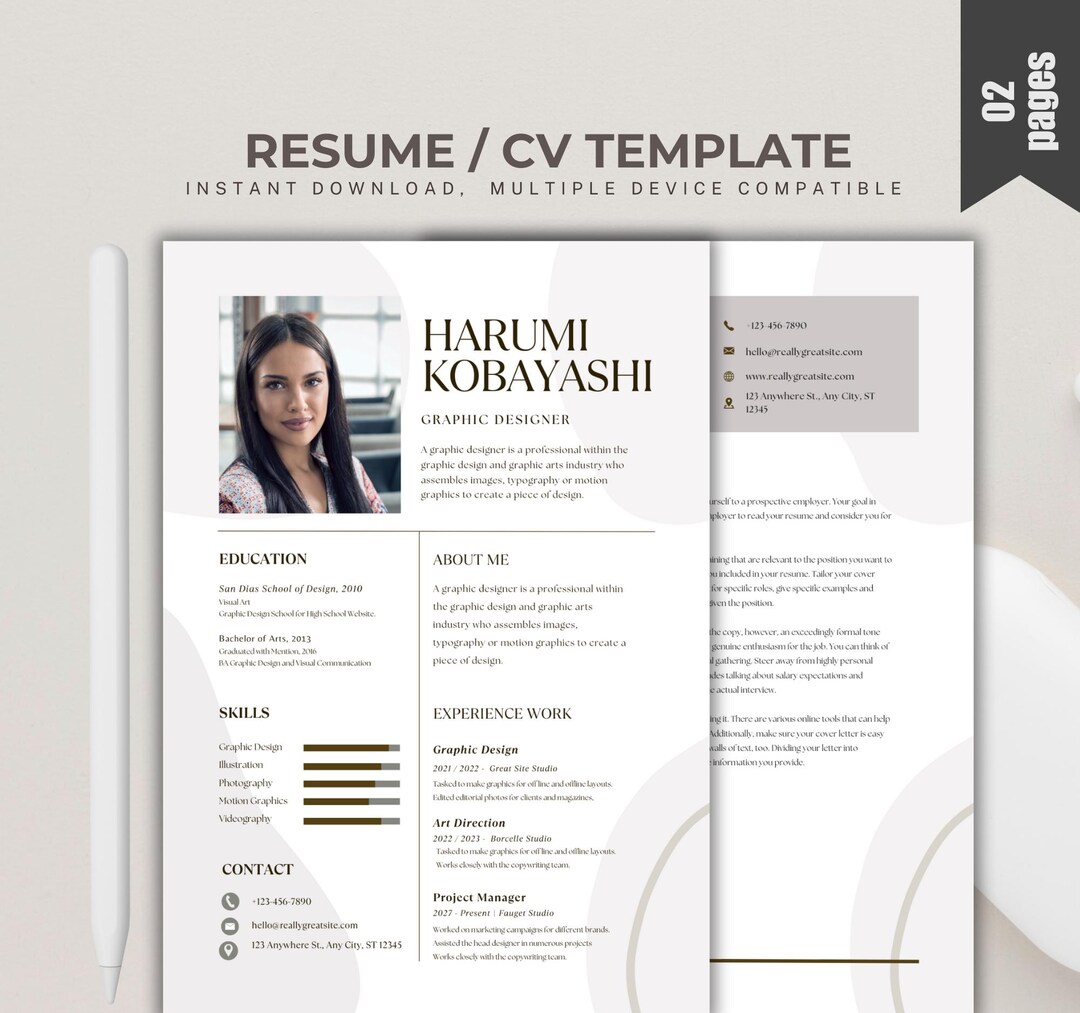 Modern Abstract CV Letterhead Resume Template | Editable Professional ...